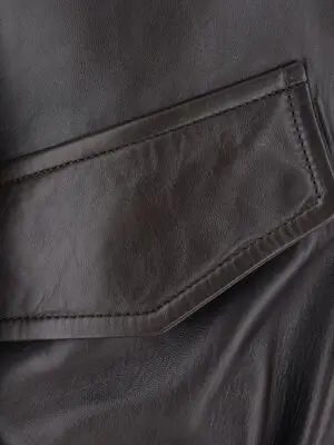 IVY OAK Double-breasted Nappa Bomber Jacket With Fur Collar