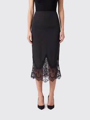 Norma Kamali Sable Satin Midi Pencil Skirt With Lace Inserts