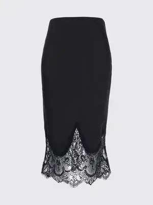 Norma Kamali Sable Satin Midi Pencil Skirt With Lace Inserts
