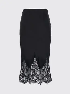 Norma Kamali Sable Satin Midi Pencil Skirt With Lace Inserts