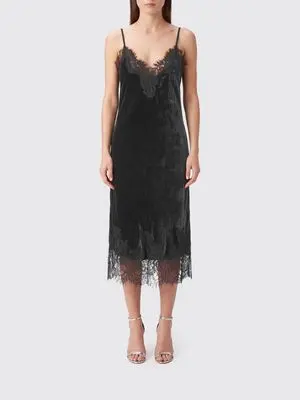Gold Hawk Lace-insert Velvet Slip Mini Dress