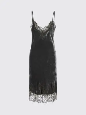 Gold Hawk Lace-insert Velvet Slip Mini Dress