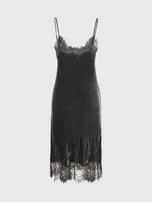 Gold Hawk Lace-insert Velvet Slip Mini Dress
