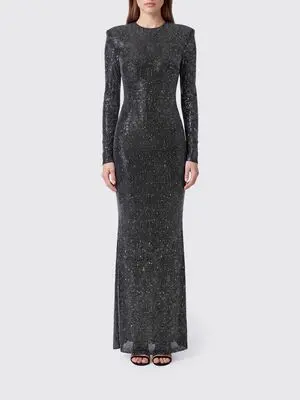 TWENTY FOURHAITCH Long Sheath Evening Gown In Jersey With Rhinestones And Padded Shoulders
