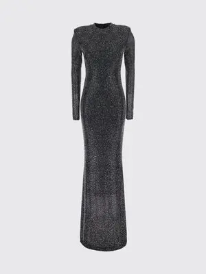 TWENTY FOURHAITCH Long Sheath Evening Gown In Jersey With Rhinestones And Padded Shoulders