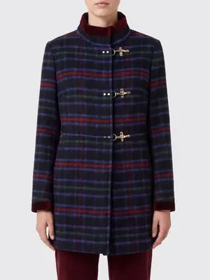 FAY Knee-length Single-breasted Tartan Wool Coat With Toggle Fastening - Blue