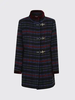 FAY Knee-length Single-breasted Tartan Wool Coat With Toggle Fastening - Blue