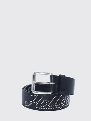 HTC LOS ANGELES Leather Belt With Rhinestone Logo Buckle - Black