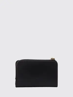 Pinko Smooth Calfskin Bifold Wallet With Love Birds Logo - Black