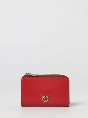 Pinko Smooth Calfskin Bifold Wallet With Love Birds Logo - Cherry