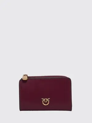 Pinko Smooth Calfskin Bifold Wallet With Love Birds Logo Red