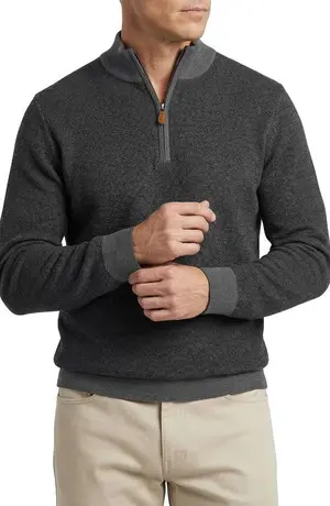 Scott Barber Merino Wool Blend Quarter Zip Pullover - Charcoal