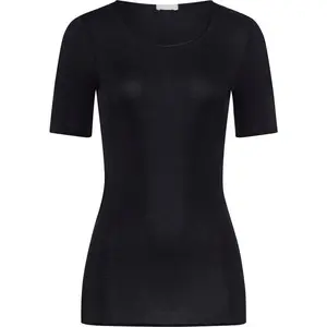 Hanro Cotton Seamless Fitted Cotton Round Neck Top Black