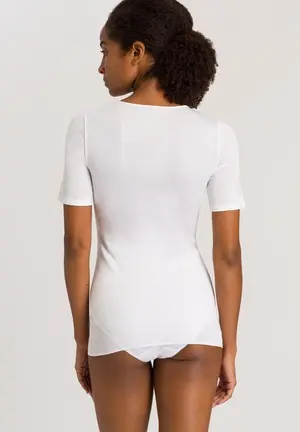 Hanro Cotton Seamless Fitted Cotton Round Neck Top - White