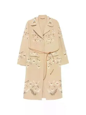 Ermanno Scervino Embroidered Belted Coat - Neutrals