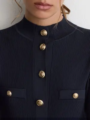 REISS Erin Rib-knit Half-button Mini Dress