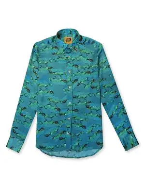 GRESHAM BLAKE Moonlight Fish Silk Shirt - Blue