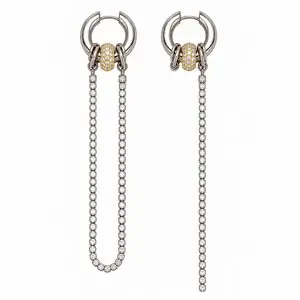 KIREI Stream Steel Asymmetric Crystal Drop Hoop Earrings - Silver