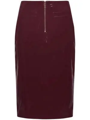 SELF-PORTRAIT Glossy Faux Leather Midi Skirt With Welt Pockets And Back Slit - Violet