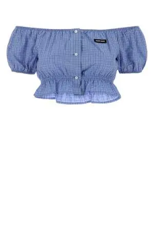 Miu Miu Embroidered Poplin Top - Checked