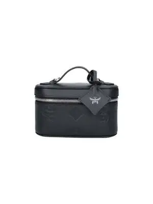 Mcm Monogram Leather Vanity Case - Black