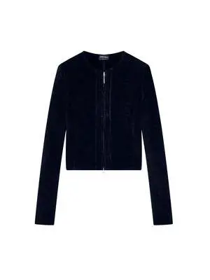 Giorgio Armani Chenille-effect Ribbed Front Zip Jacket For - Black