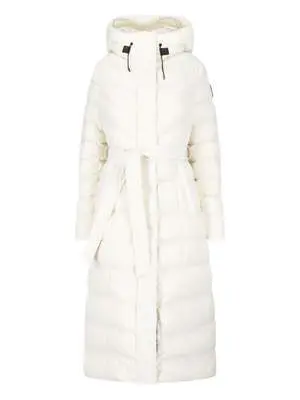 Mackage Long Hooded Puffer Coat With Belt - Cream