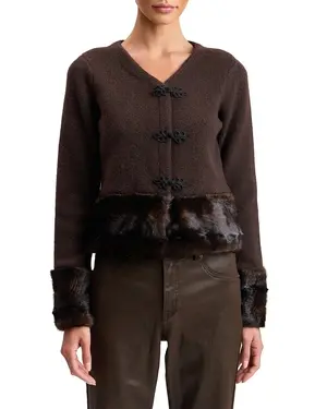 Avec Les Filles Faux Fur-trim Cardigan Sweater