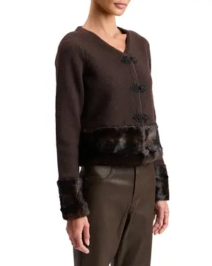 Avec Les Filles Faux Fur-trim Cardigan Sweater