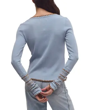 Free People Aspen Thermal Cotton Embroidered Top - Sky Combo