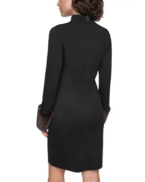 Karl Lagerfeld Paris Faux Fur Cuff Mock Neck Dress