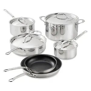 HESTAN Probond Luxe 10 Piece Professional Clad Stainless Steel Set With Titum Nonstick - Silver