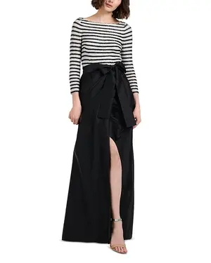 EMILY SHALANT Mixed Media Embellished Tie Waist Gown