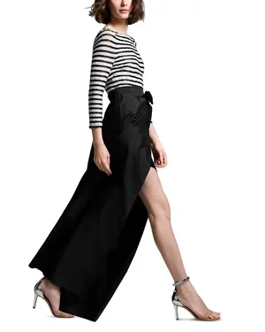 EMILY SHALANT Mixed Media Embellished Tie Waist Gown