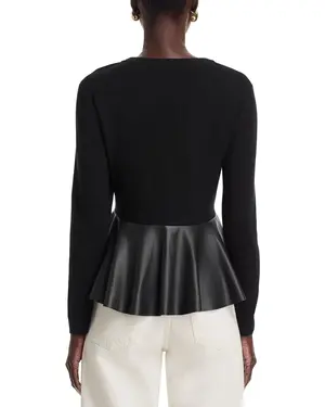 SIONI Faux Leather Peplum Hem Top