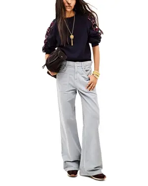Ba&sh Elda Embroidered Wool Round Neck Sweater - Ink