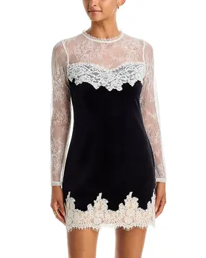 Line & Dot Kalo Lace Trim Mini Dress - Black Multi