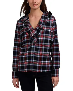 Foxcroft Sandy Plaid Ruffled Shirt - Multi
