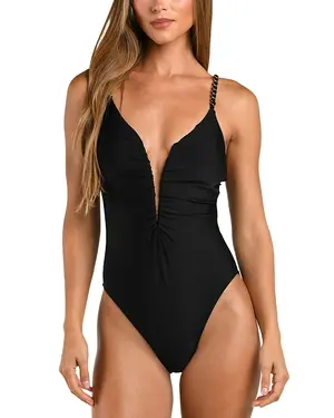 L'Agence Lilou Solid Plunge One Piece Swimsuit - Black