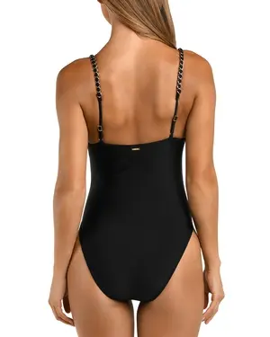 L'Agence Lilou Solid Plunge One Piece Swimsuit