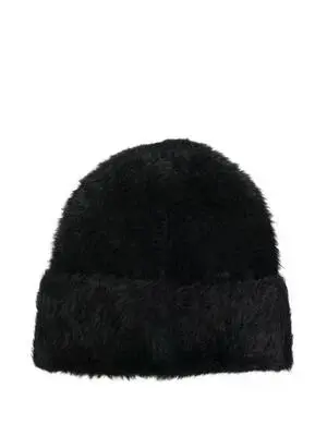 Guess Logo-plaque Faux-fur Beanie Hat - Black