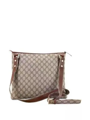 Gucci Web Loop Flat Messenger Gg Coated Canvas Large Crossbody Bag - Brown