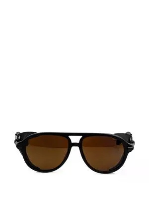 Vuarnet Pilot-frame Leather-trim Sunglasses - Black