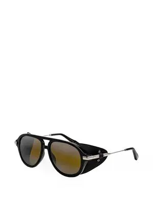 Vuarnet Pilot-frame Leather-trim Sunglasses - Black