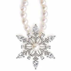 NINEMOO Fleur De Givre Pearl Brooch Pendant Necklace