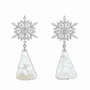 NINEMOO Fleur De Givre Pearl Drop Earrings - Silver