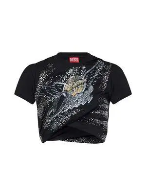 DIESEL® Black Double-layer Jersey T-wincy Printed Cropped T-shirt - Multicolor