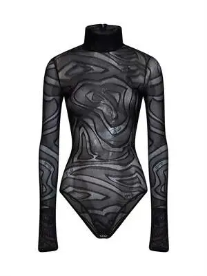 Emilio Pucci Black Labirinto-pattern Jacquard Tulle Bodysuit