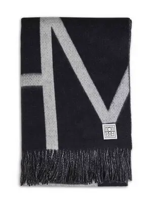 TOTEME Black Brushed Wool Monogram Scarf - Multicolor