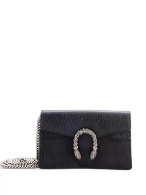 Gucci Dionysus Bag Leather Super Mini Clutch Bag - Black